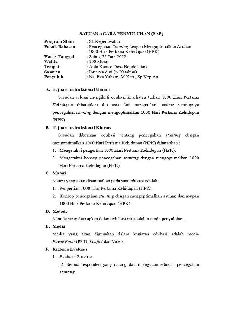 Contoh SAP Pendidikan Kesehatan | PDF