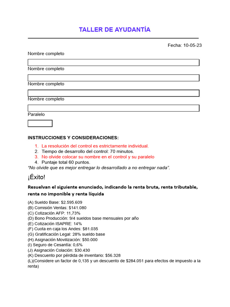 Formato Taller | PDF