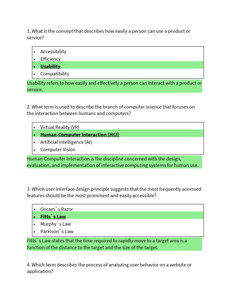 HCI 30 MCQ With Answers | PDF