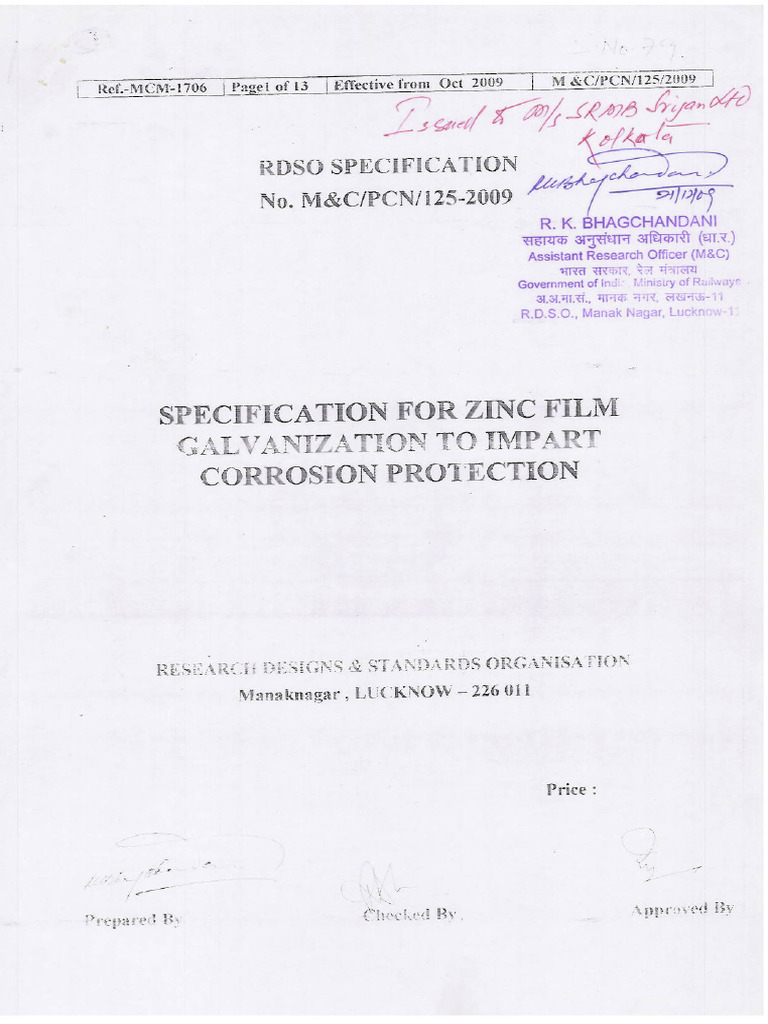 RDSO Zinga Spec (125) For Zinga Coating | PDF