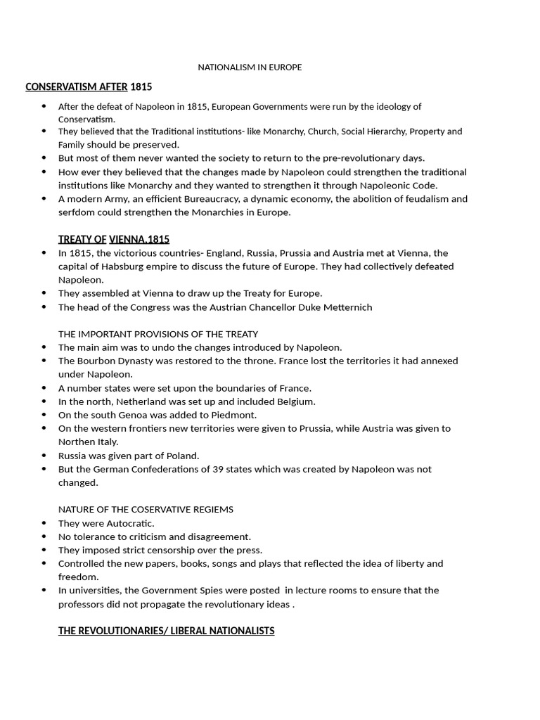 Nationalism in Europe CONSERVATIVES | PDF