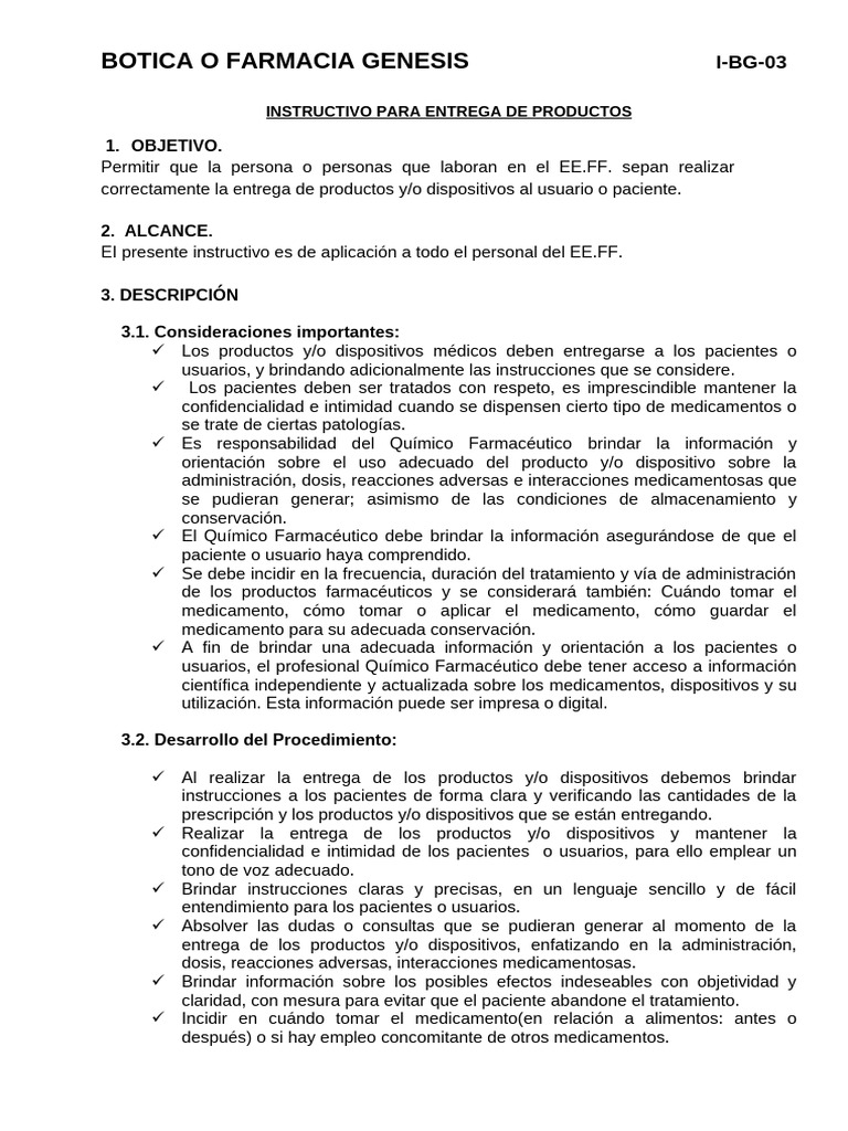 03 Instructivo para Entrega de Productos | PDF | Farmacia | Farmacéutico