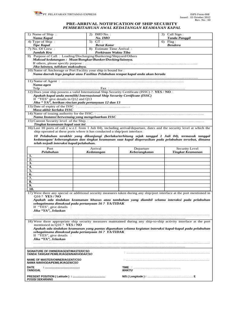 Pre-Arrival Ship Security Notification | PDF