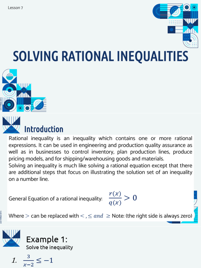 Solving Rational Inequalities: Lesson 7 | PDF