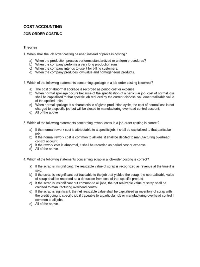 Cost Accounting Job Order Costing | PDF | Cost Of Goods Sold | Finance ...