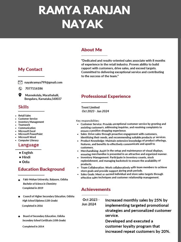 Ramya Ranjan Nayak: About Me | PDF