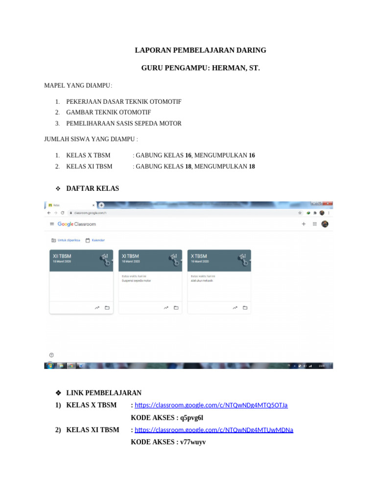 Laporan Pembelajaran Daring Herman | PDF