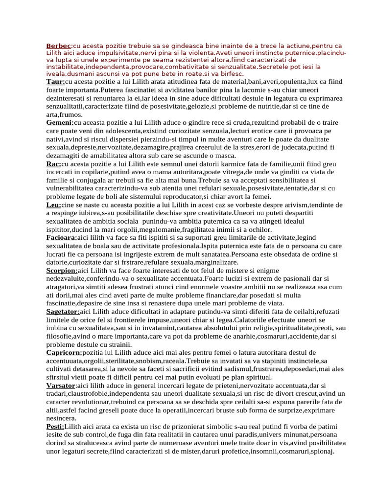 Lilith in Zodii Dupa Alex Nicolici | PDF
