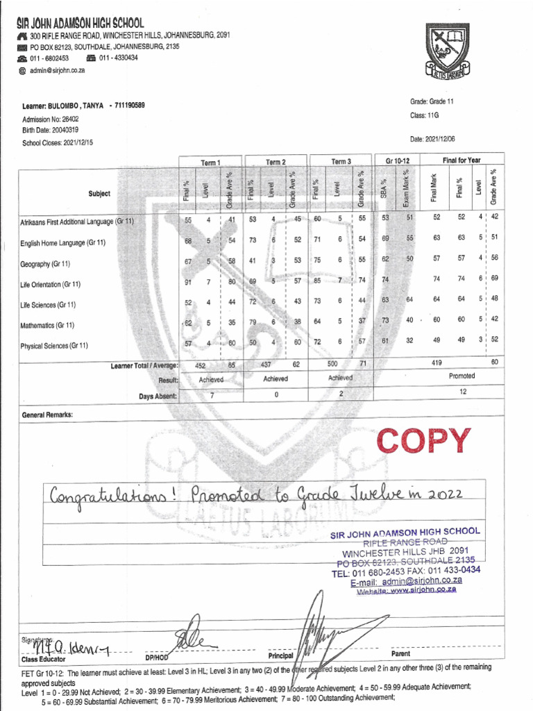 Tanya Sa Gr11 Reports | PDF