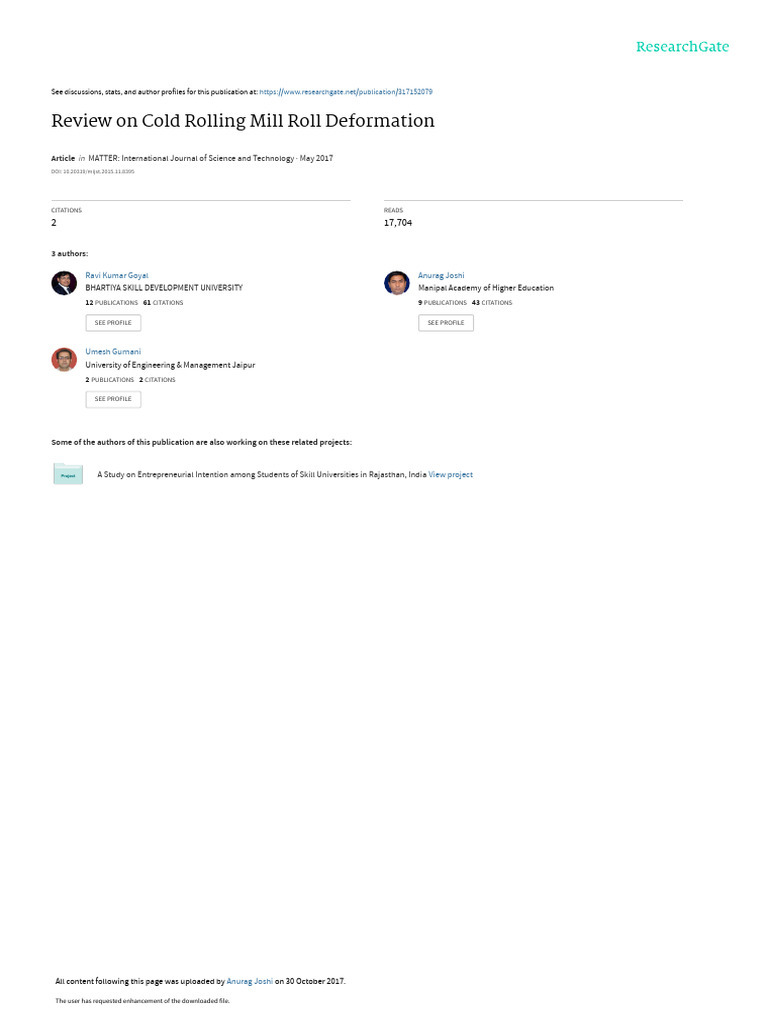 Review On Cold Rolling Mill Roll Deformation | PDF