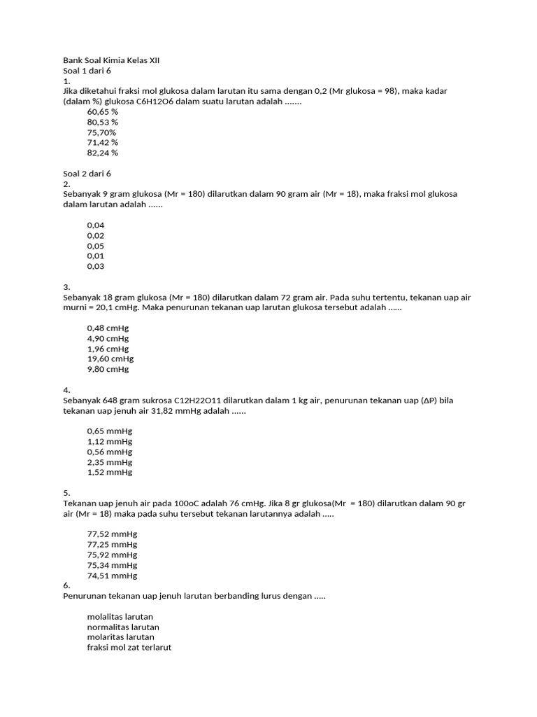 Bank Soal Kimia Kelas XII | PDF