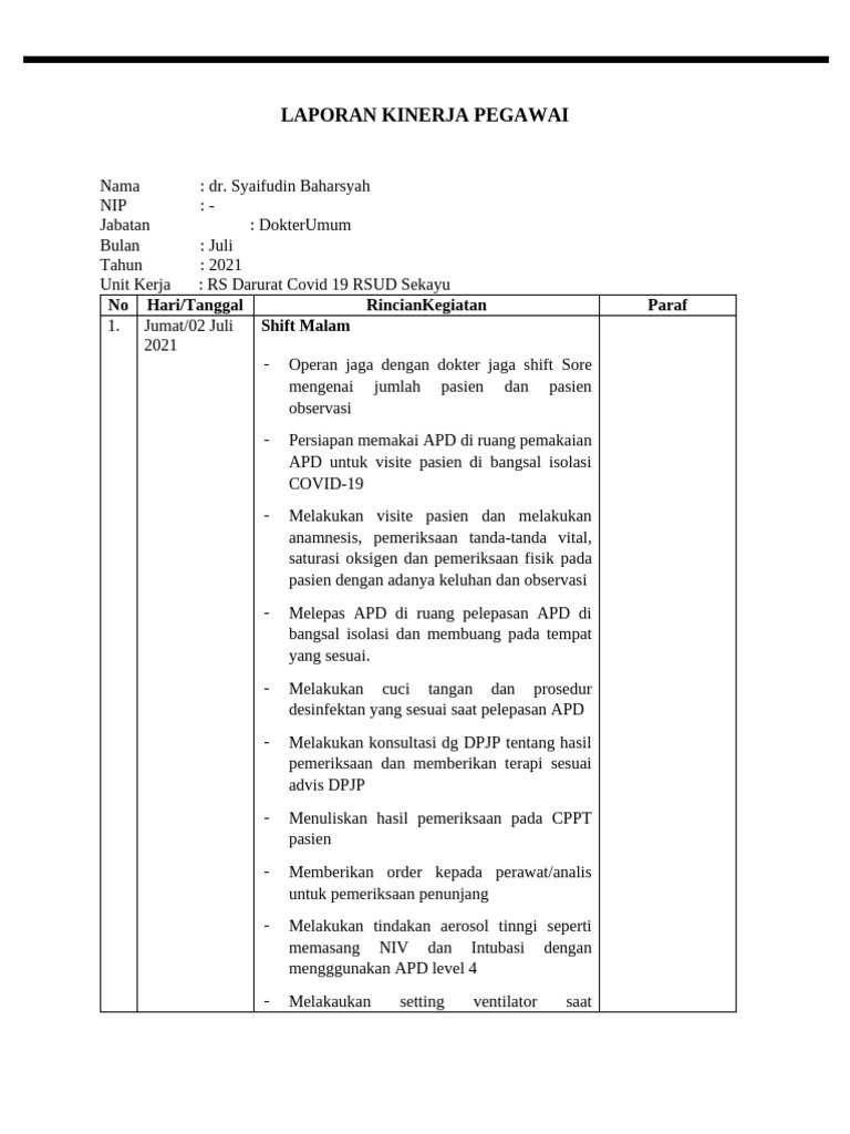 Laporan Kinerja Harian | PDF