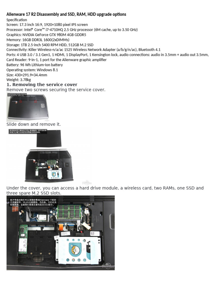 Alienware 17 R2 Disassembly and SSD | PDF