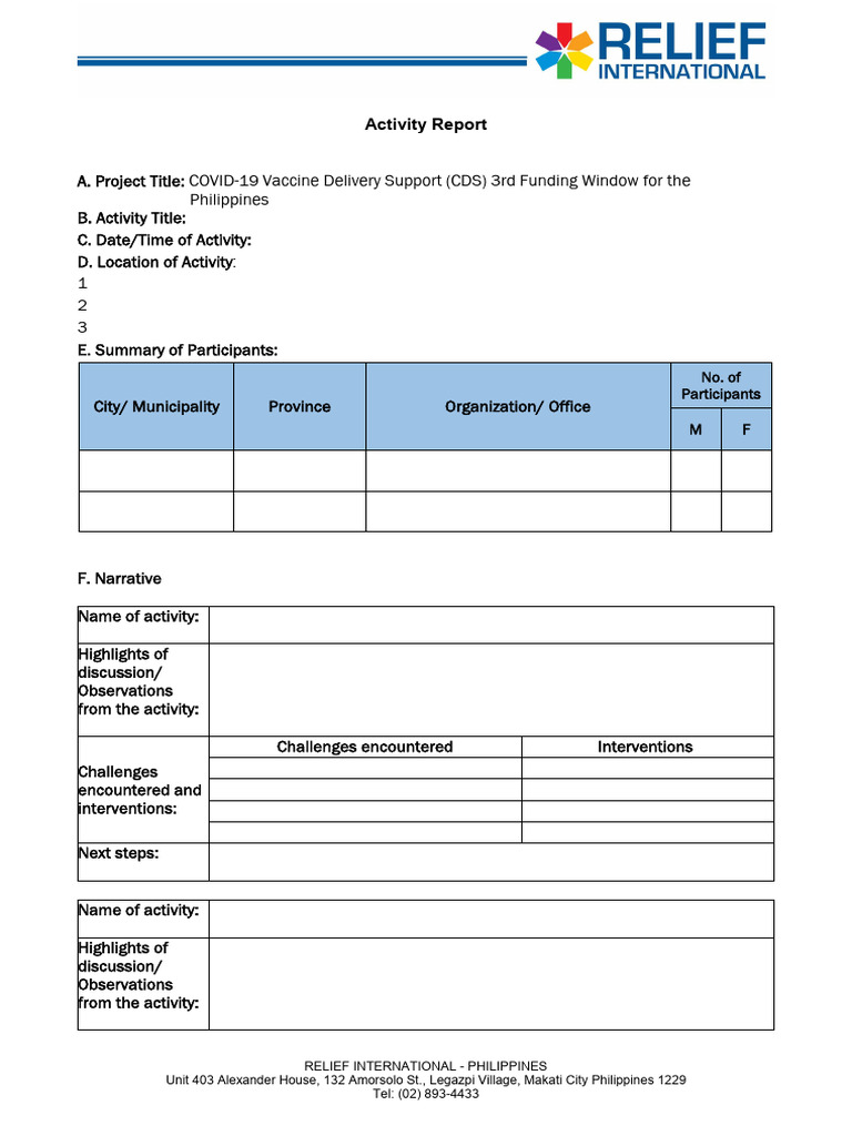 TEMPLATE Activity Report | PDF