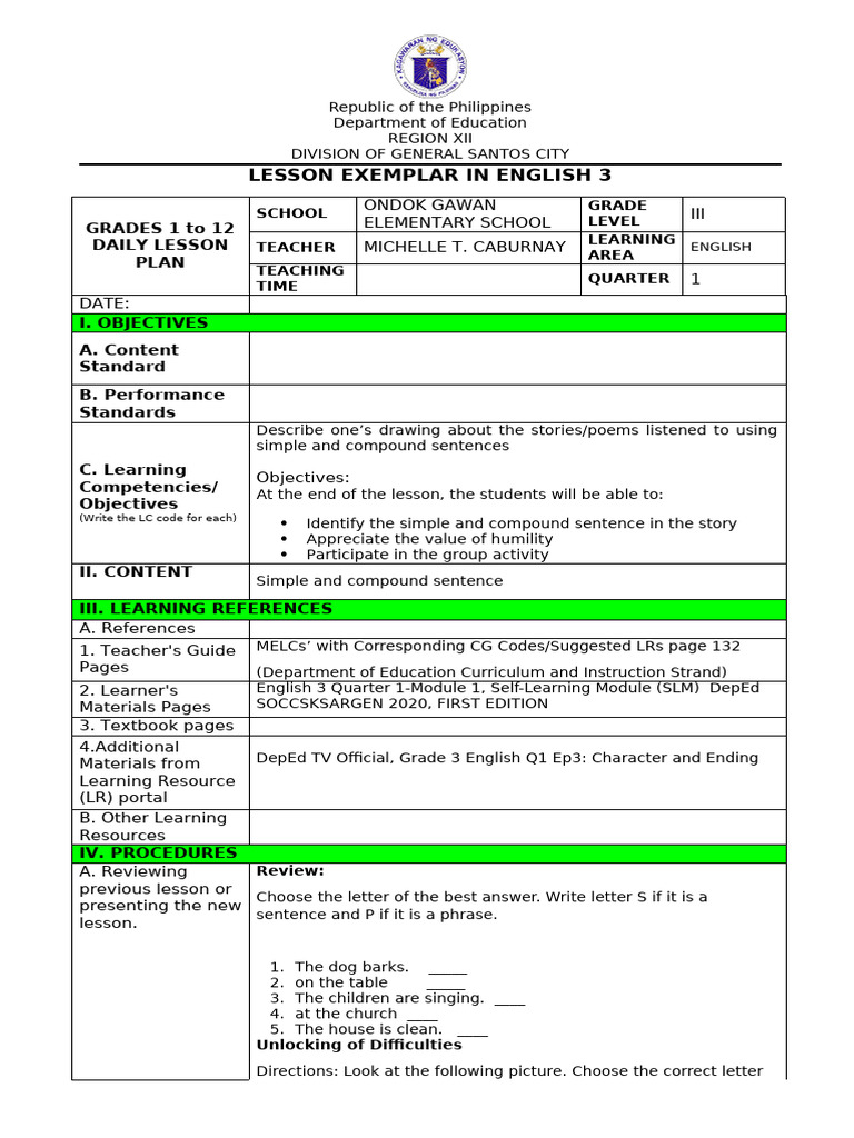 DLP ENGLISH 4As-CABURNAY | PDF | Subject (Grammar) | Sentence (Linguistics)