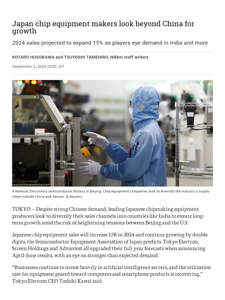 Japan Chip Equipment Makers Look Beyond China For Growth | PDF