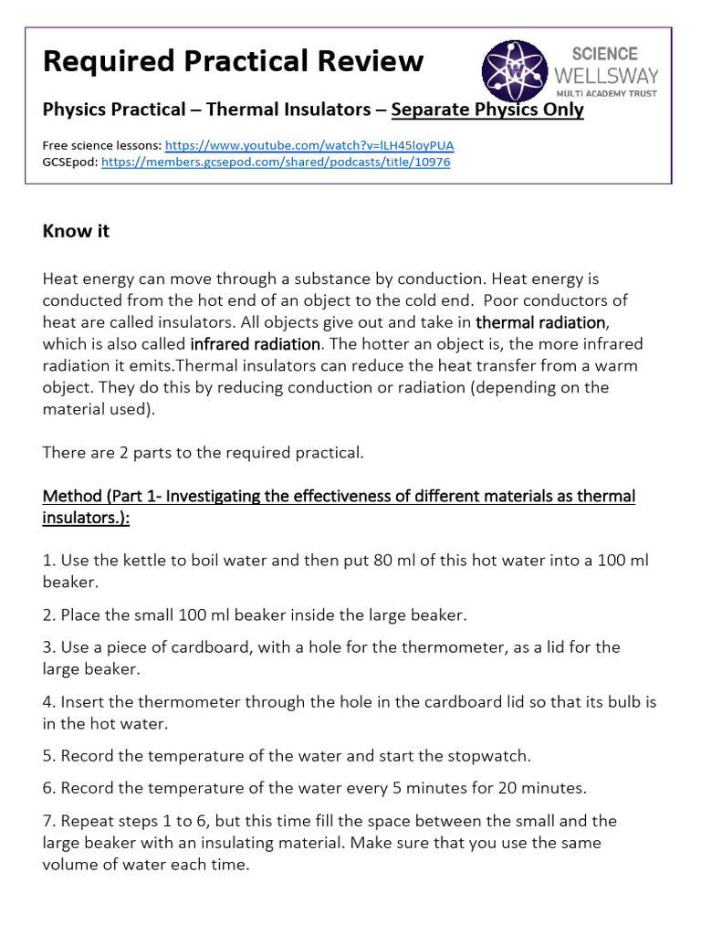 Practical Booklet - Thermal Insulation Physics y | PDF
