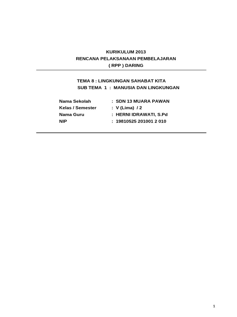 RPP Tema 8 Lingkungan Sahabat Kita | PDF