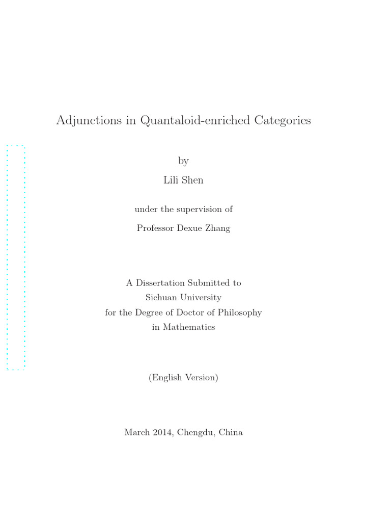 Adjunctions in Quantaloid-Enriched Categories: by Lili Shen | PDF