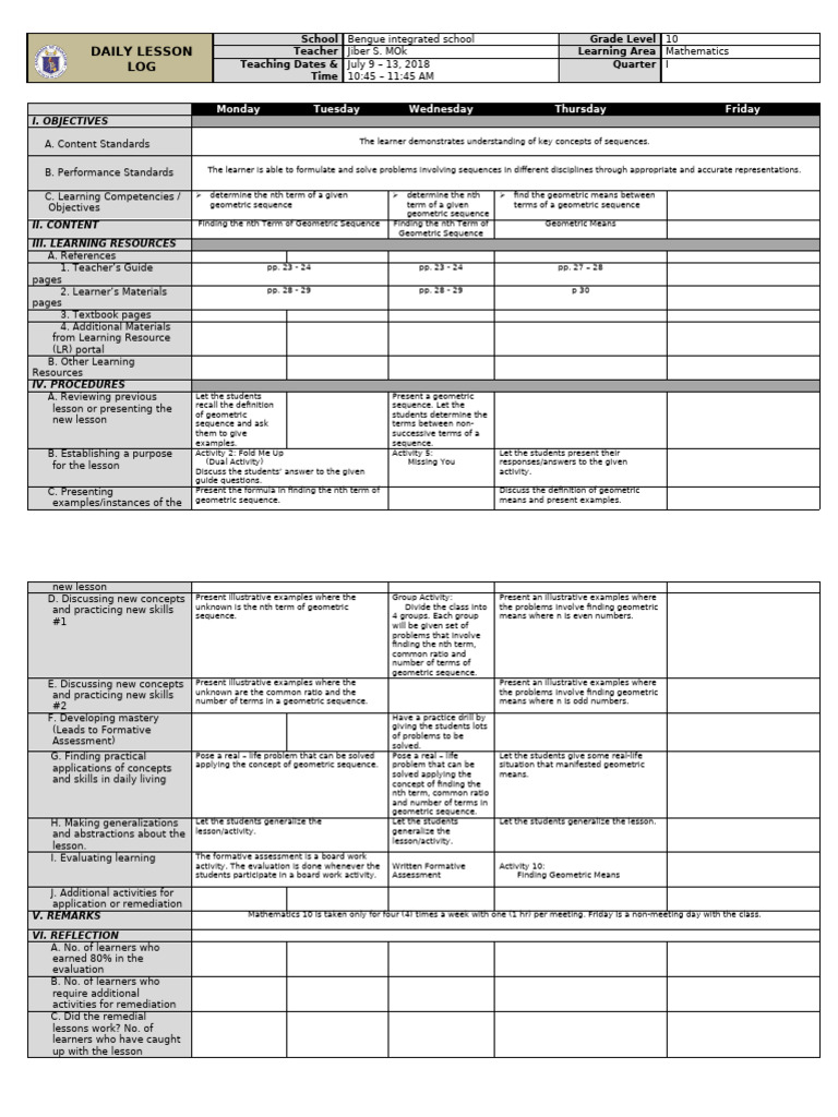 Sample Grade 10 DLL Q1W5 | PDF