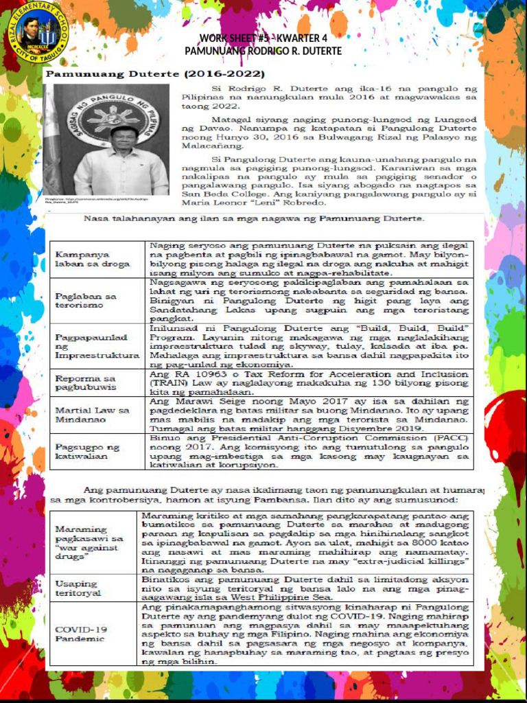 Work Sheet 6 Pamunuang Rodrigo Duterte | PDF