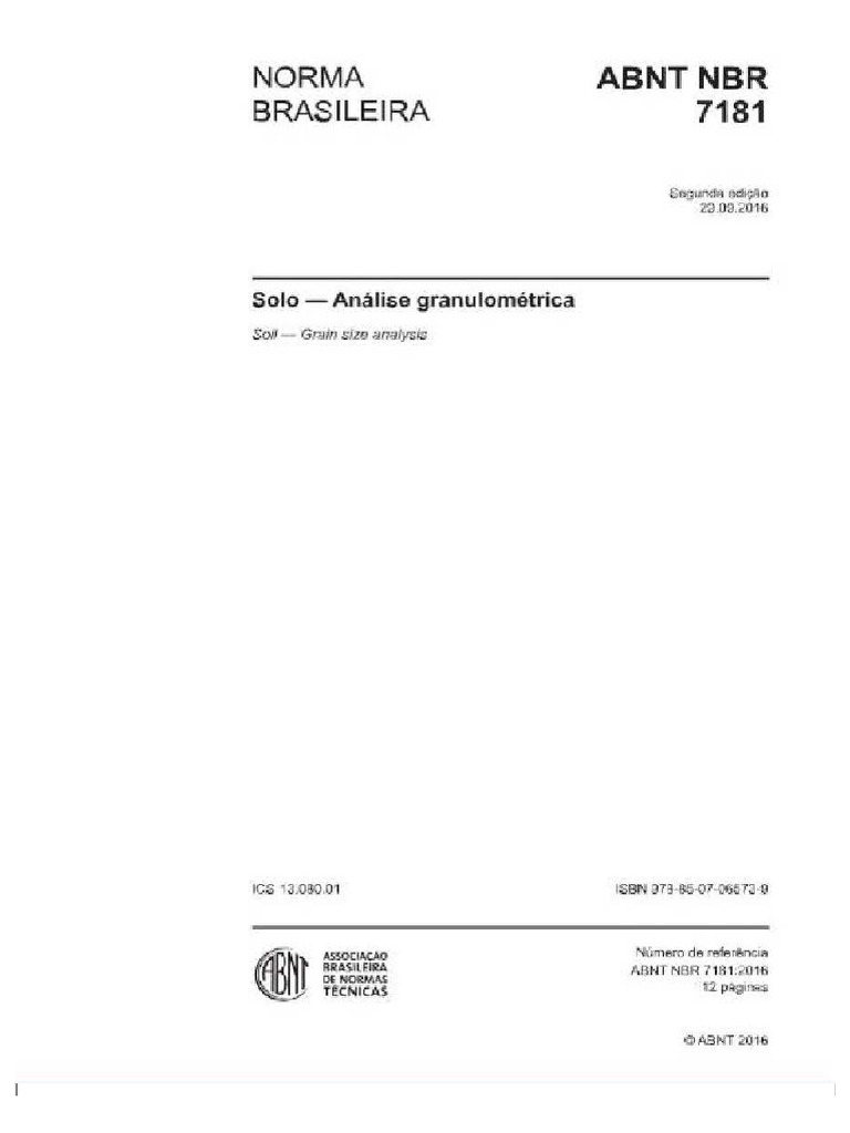 NBR 7181-2016 - Solo - Análise Granulométrica | PDF