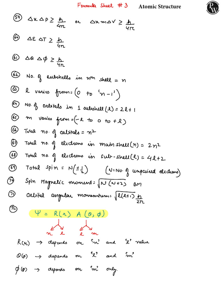 Atomic Structure _ Formula Sheet 03 __ Arjuna JEE 2025 -26 | PDF