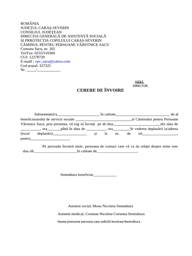 Cerere Învoire | PDF