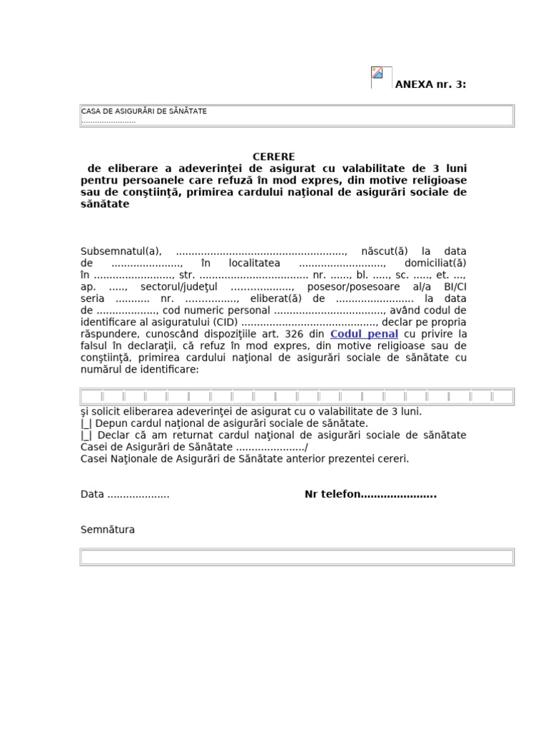 Cerere Adeverinta-Refuz Card | PDF