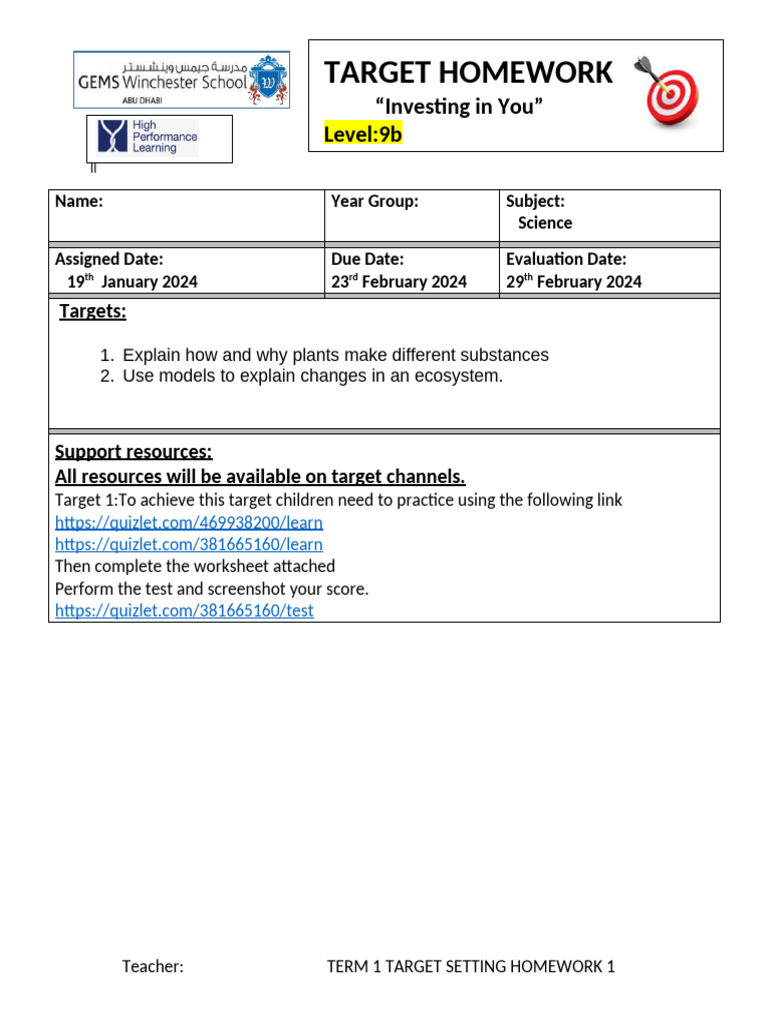 Worksheet 1 Year9-Term-2-Target WS-2-for 9b Answers | PDF