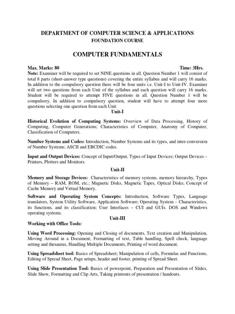 Foundation Electives of Computer Science | PDF