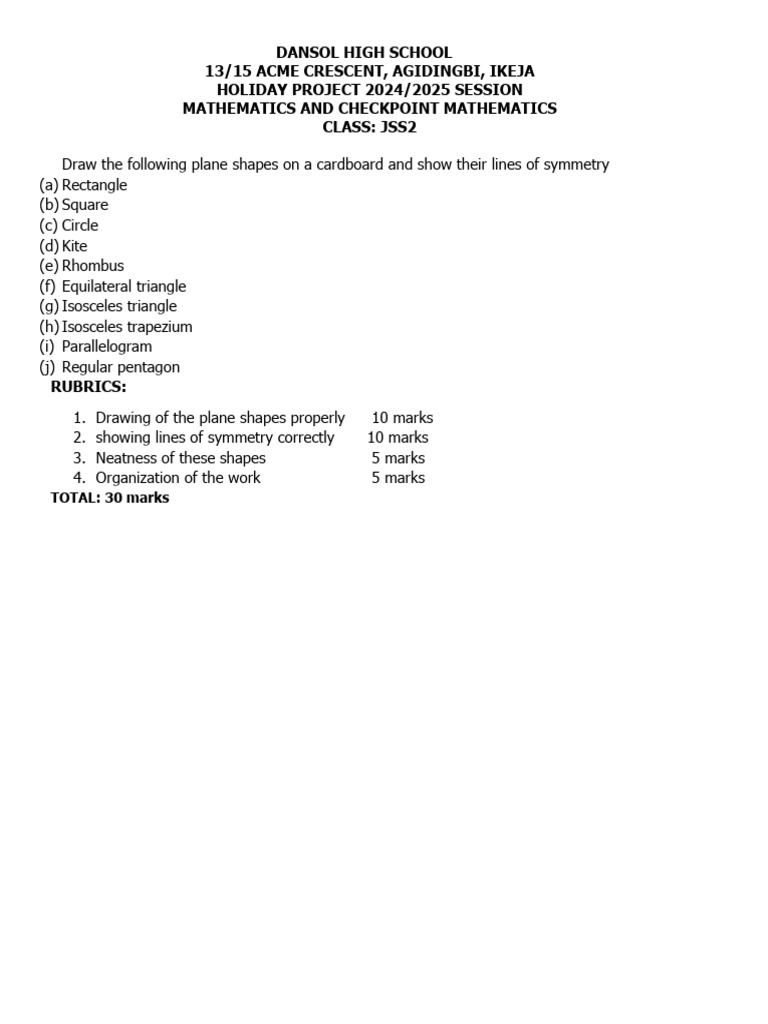 Mathematics and Checkpoint Mathematics Jss2 - Holiday Delight | PDF