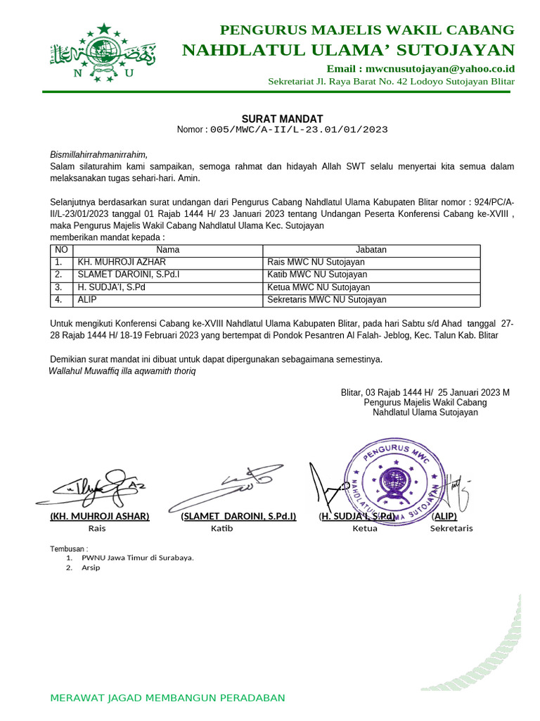 Surat Mandat MWC | PDF
