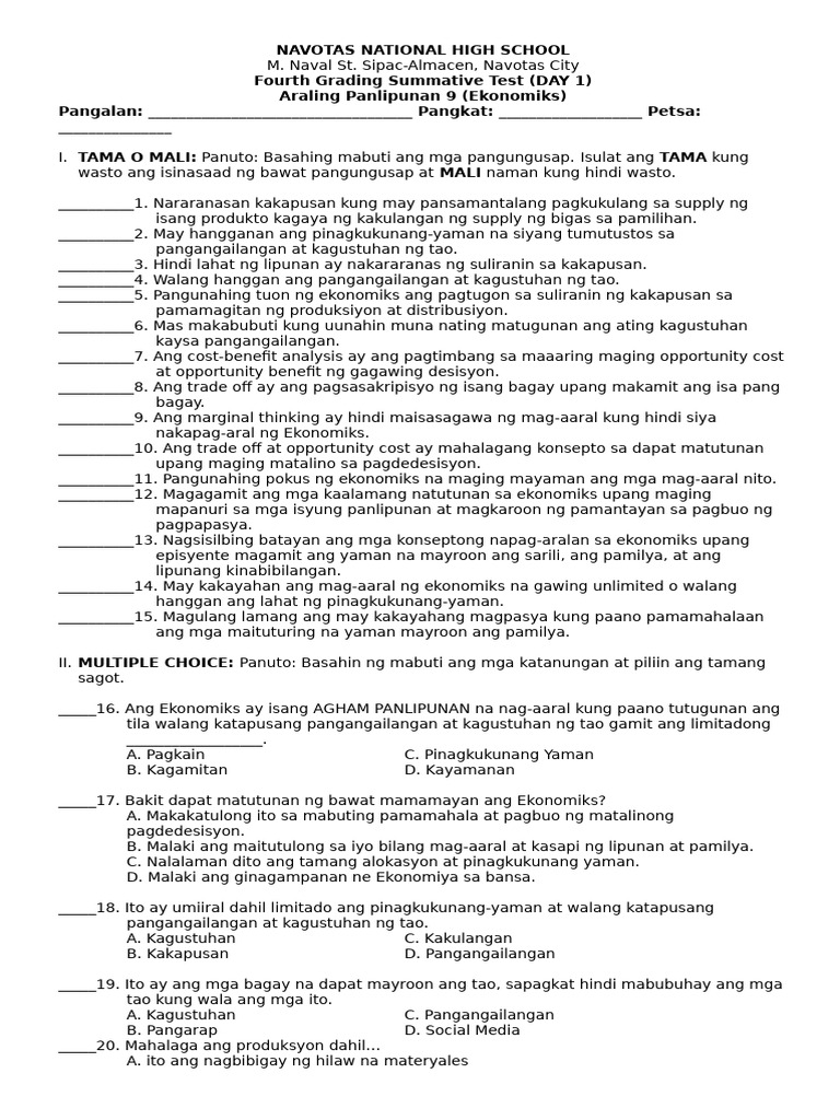 AP9_4Q_SUMMATIVE_DAY1 | PDF