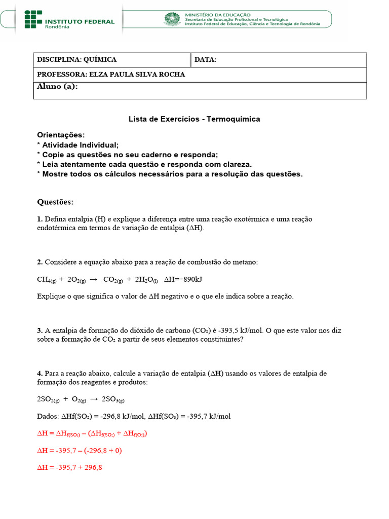 Lista de Exercícios 2° Etapa 1 - Gabarito | PDF