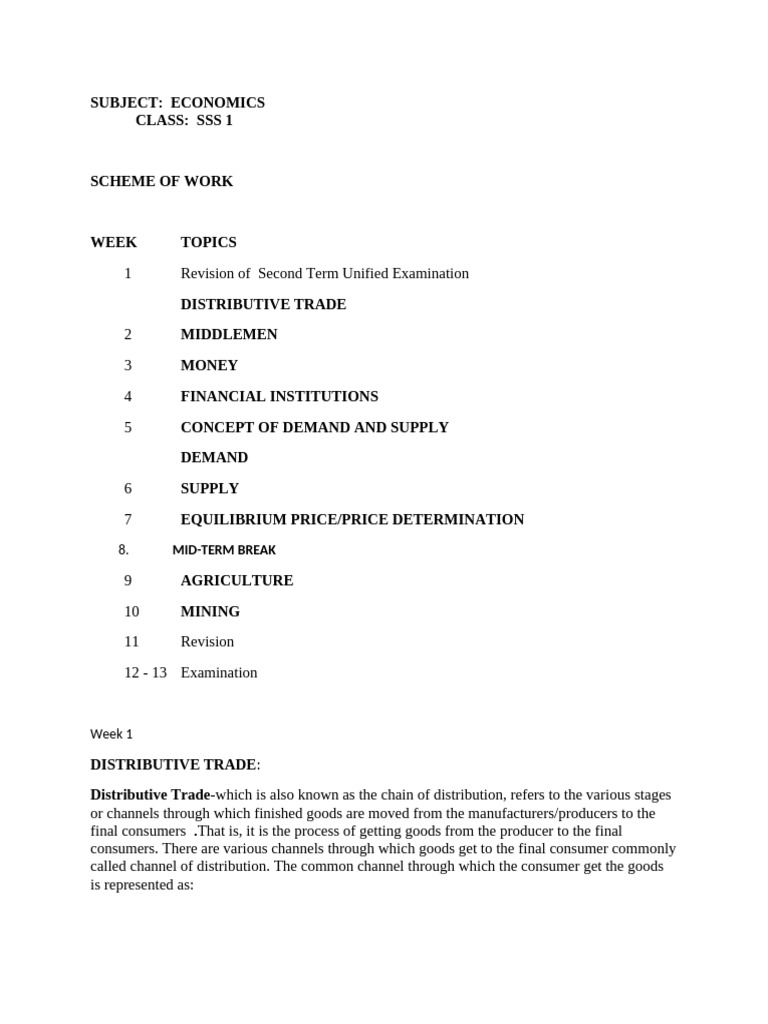 Economics Notes for SS1 Term 3 | PDF | Money | Business