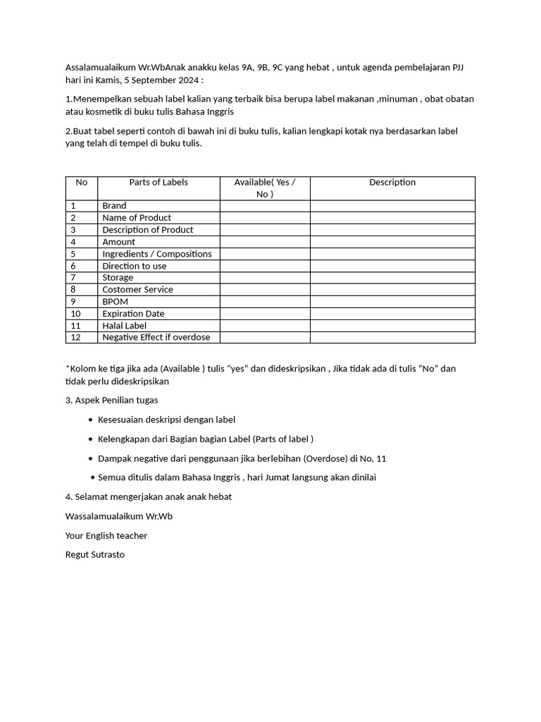 Tugas Pjj Kelas 9a 9b 9c Kamis 5 September 2024 Pdf