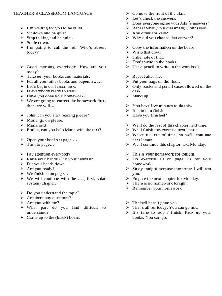 Classroom language | PDF