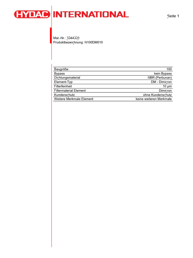 Filter Element LVDH N100DM010 | PDF