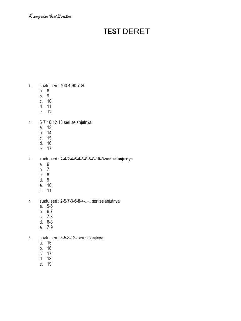 Soal Psikotest - Deret Angka (Soal) | PDF