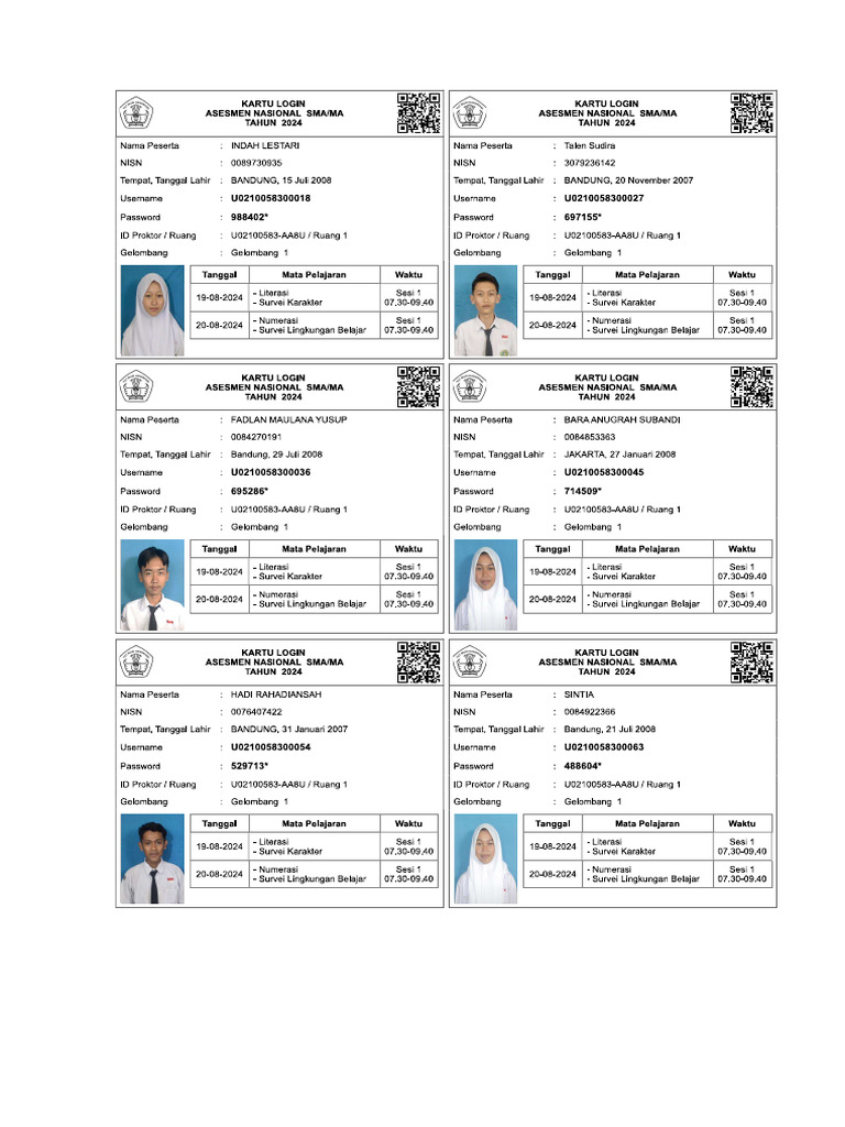 Kartu Peserta ANBK 2024-2025 | PDF