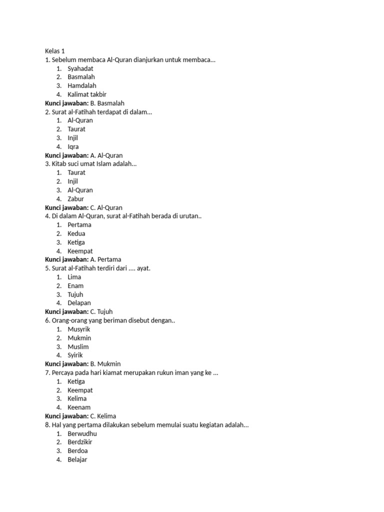 Soal Kurmer Kelas 1 SD Semester 1 Oc | PDF