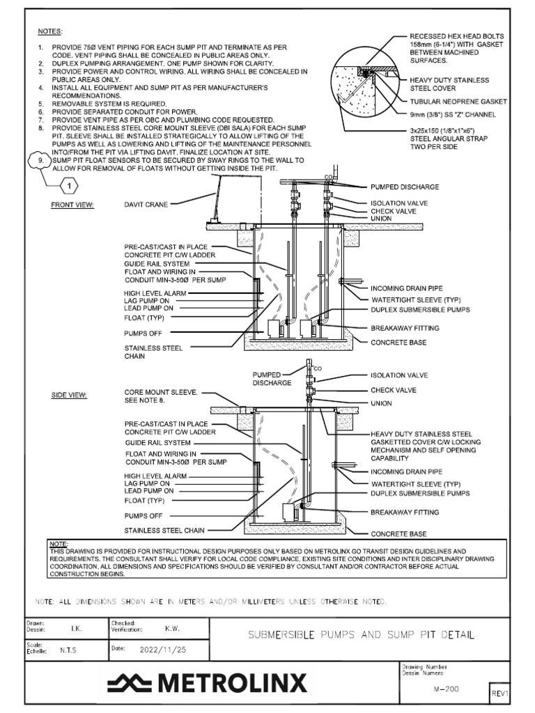 M-200 Submersible Pumps and Sump Pit Detail | PDF