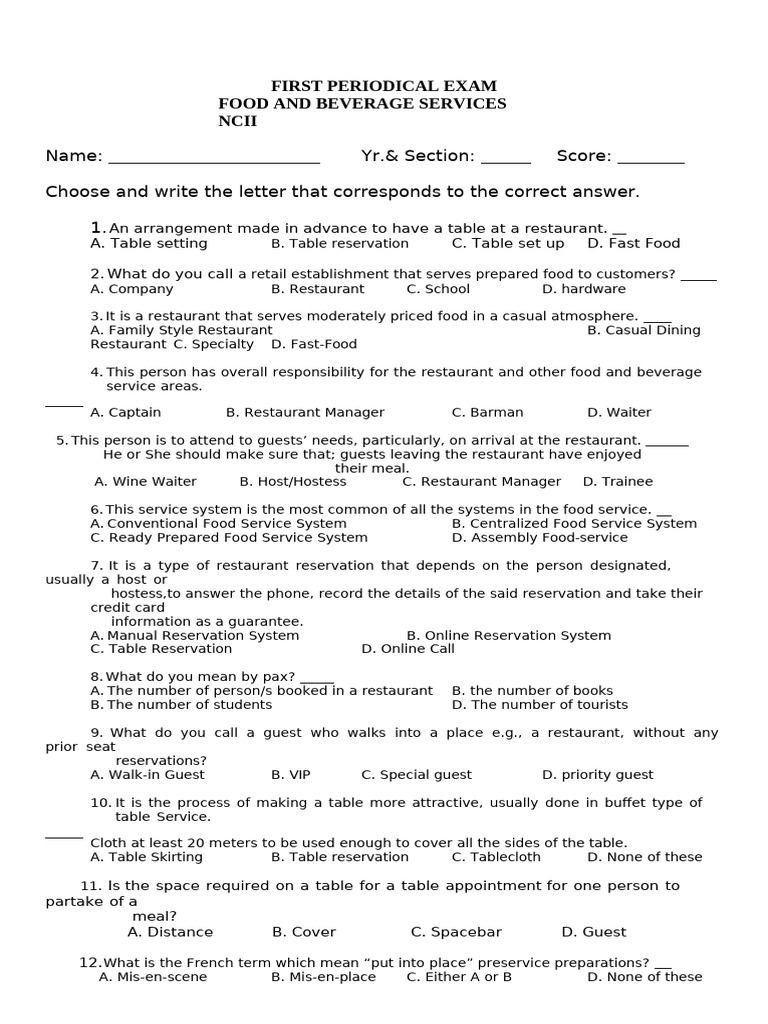 1st-quarter-exam-in-FBS | PDF