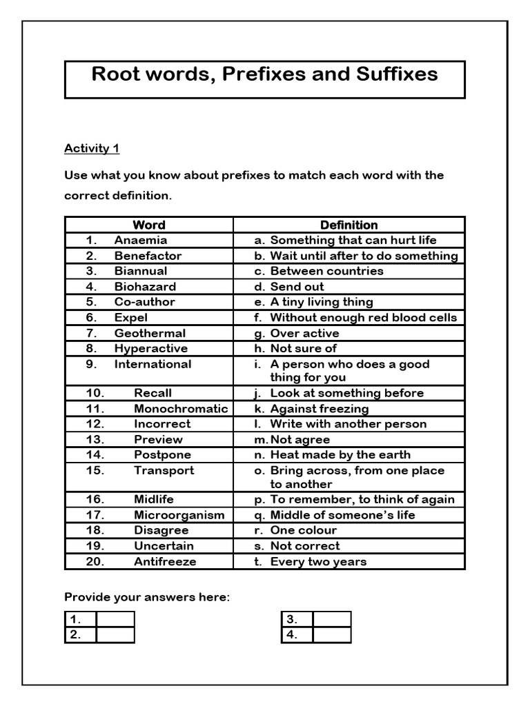 Root Words, Prefixes and Suffixes Excercise | PDF