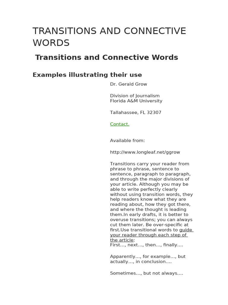 Leonardo TRANSITIONS AND CONNECTIVE WORDS | PDF