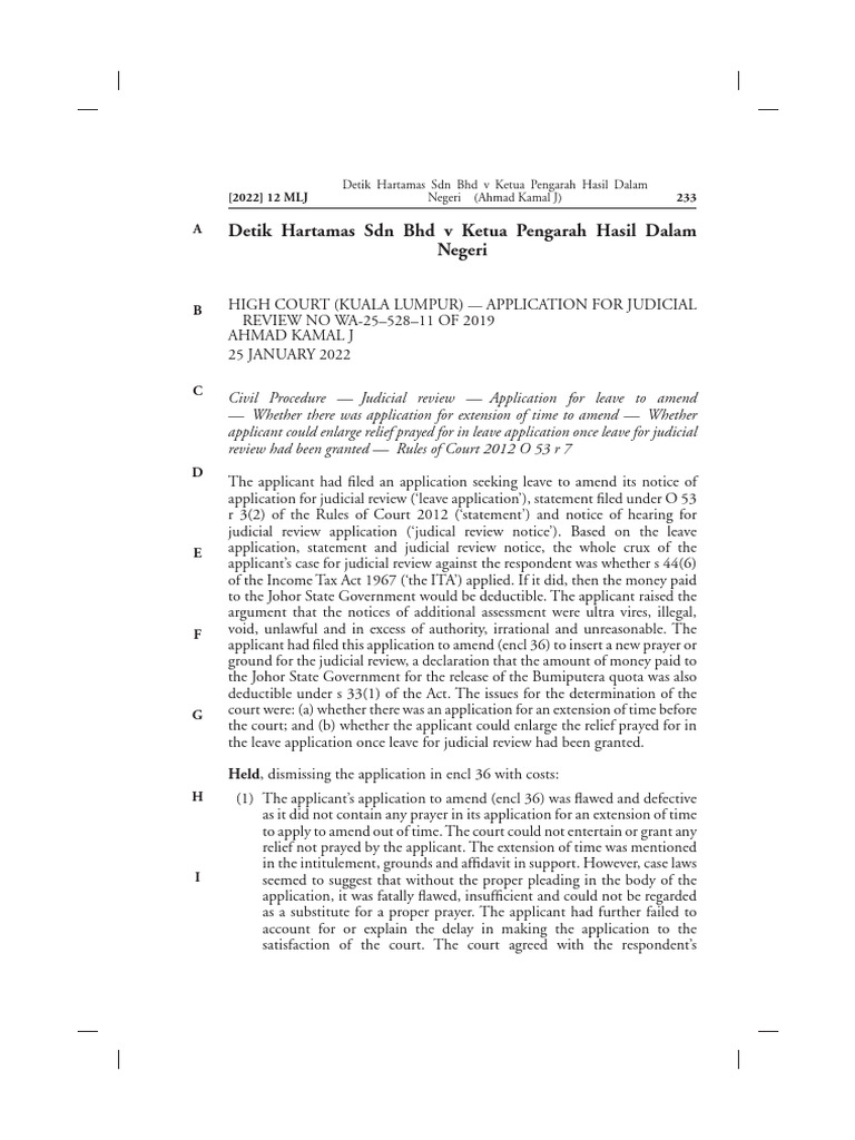 Detik Hartamas SDN BHD V Ketua Pengarah Hasil Dalam Negeri | PDF