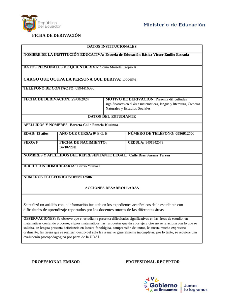 Ficha de Derivación Udai | PDF