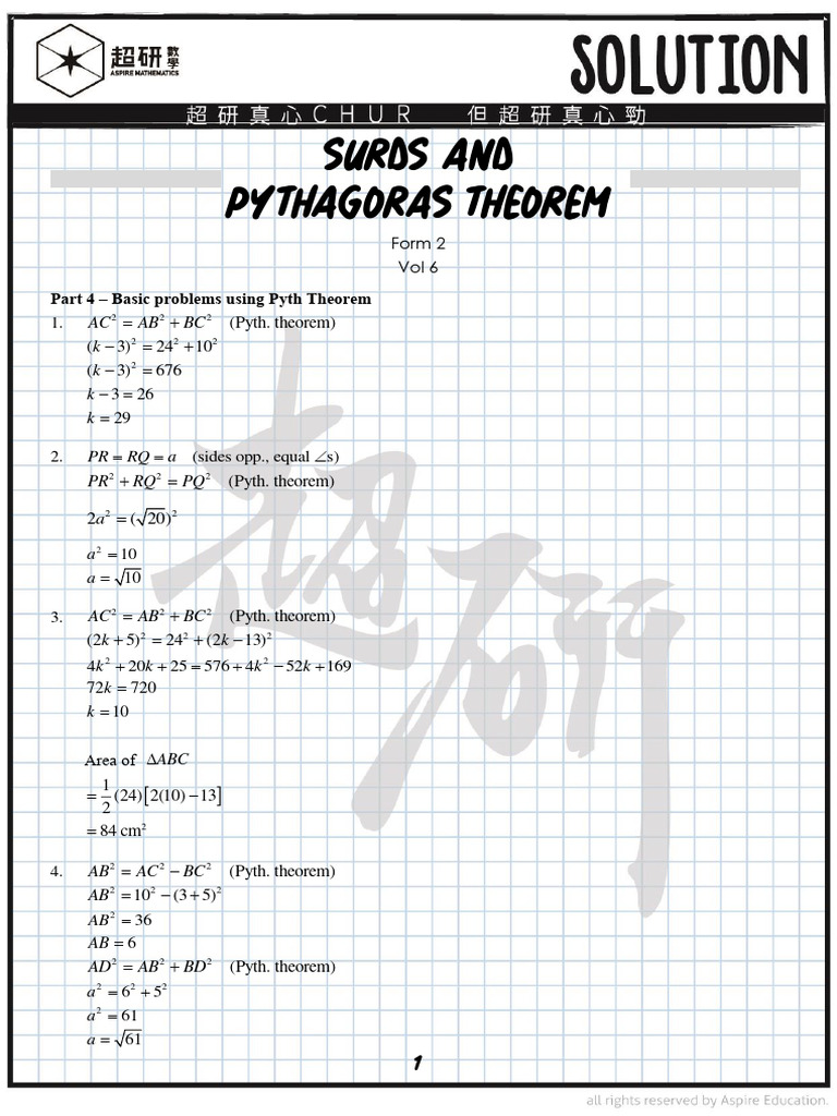 S2 W21 R06 Surds-and-Pythagoras-Theorem Ver2023 Homework Solution | PDF | Convex Geometry ...
