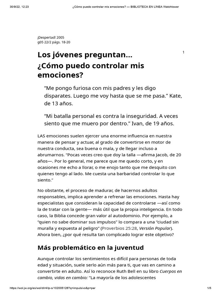 Cómo Puedo Controlar Mis Emociones Biblioteca En Línea Watchtower Pdf